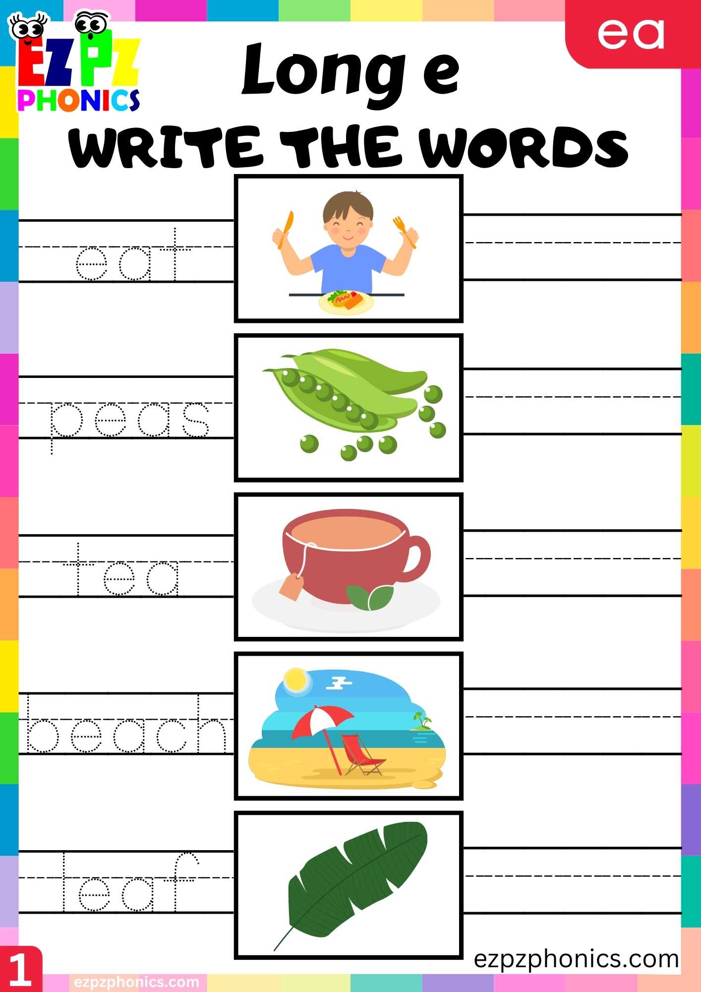 Group1 EA Words Write The Words Long E Phonics Worksheet - ezpzphonics.com Group1 EA Words Write The Words Long E Phonics Worksheet - ezpzphonics.com